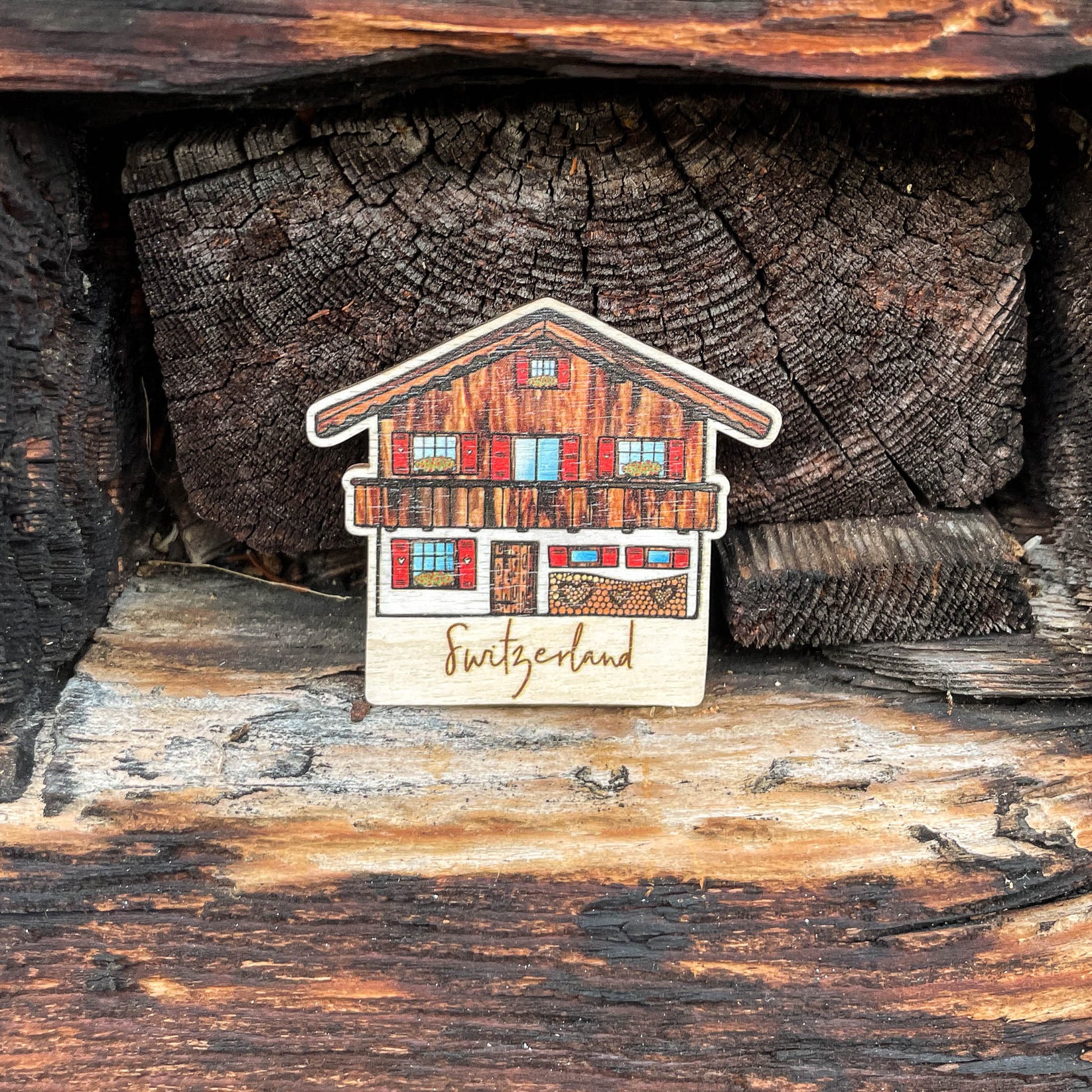 Switzerland Magnet featuring a Swiss Mountain Cabin – Deer and Sparrow ...