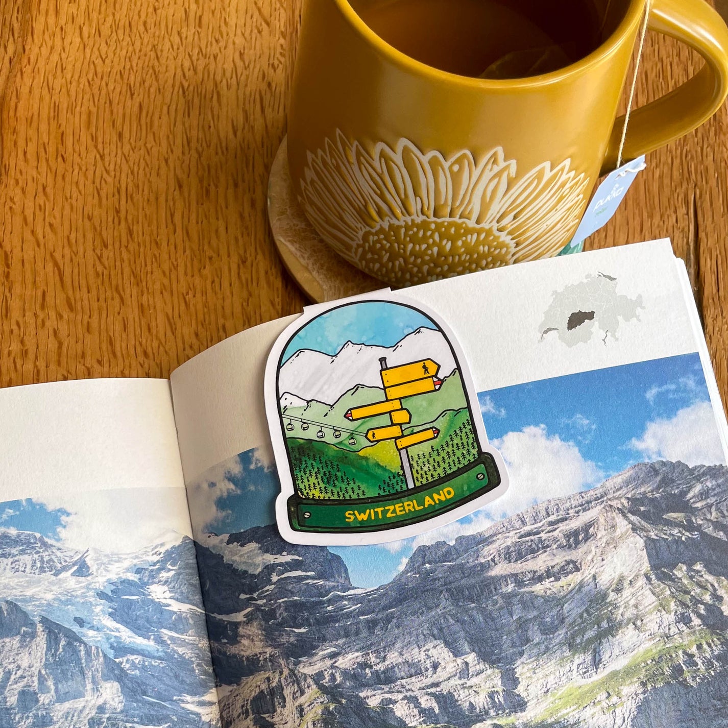 Magnetic Bookmark with Swiss Hiking Illustration – Deer and Sparrow Cupples
