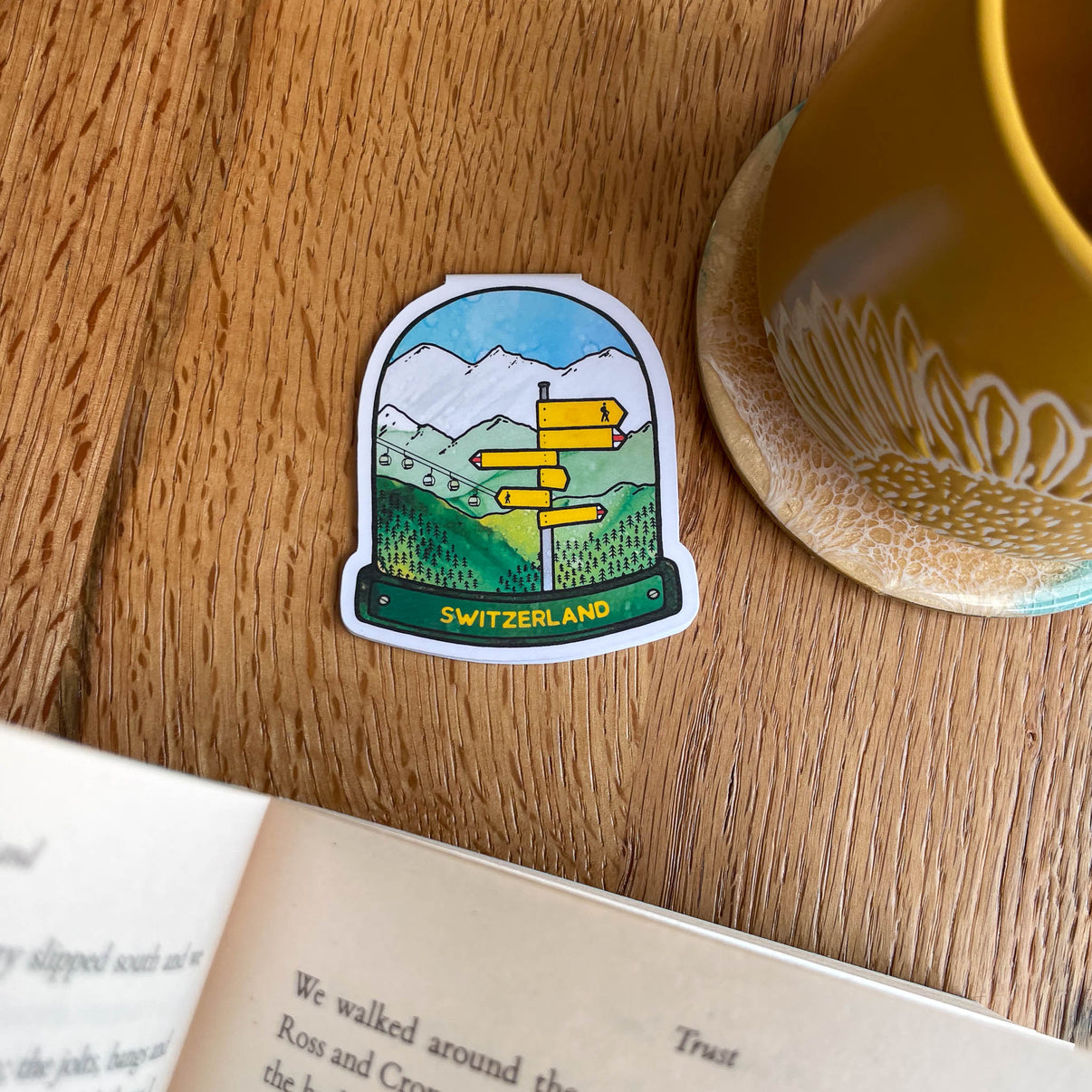 Magnetic Bookmark with Swiss Hiking Illustration – Deer and Sparrow Cupples